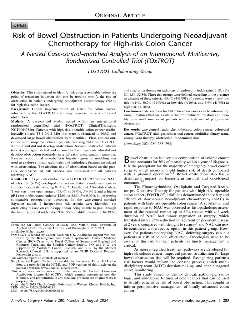 Risk of Bowel Obstruction in Patients Undergoing.17 | PDF | Colorectal ...