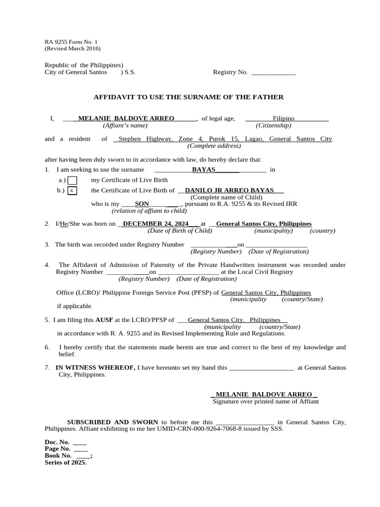 AUSF 2016 FORMAT | PDF | Affidavit | Birth Certificate