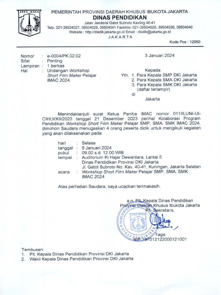 E-0004.PK.02.02 Undangan Workshop Short Film Maker Pelajar IMAC 2024 ...