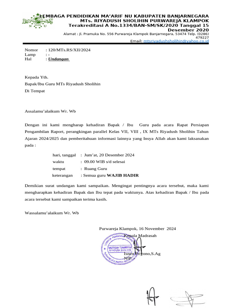 SURAT UNDANGAN RAPAT (PENYUSUNAN DAN EDITING SOAL) | PDF