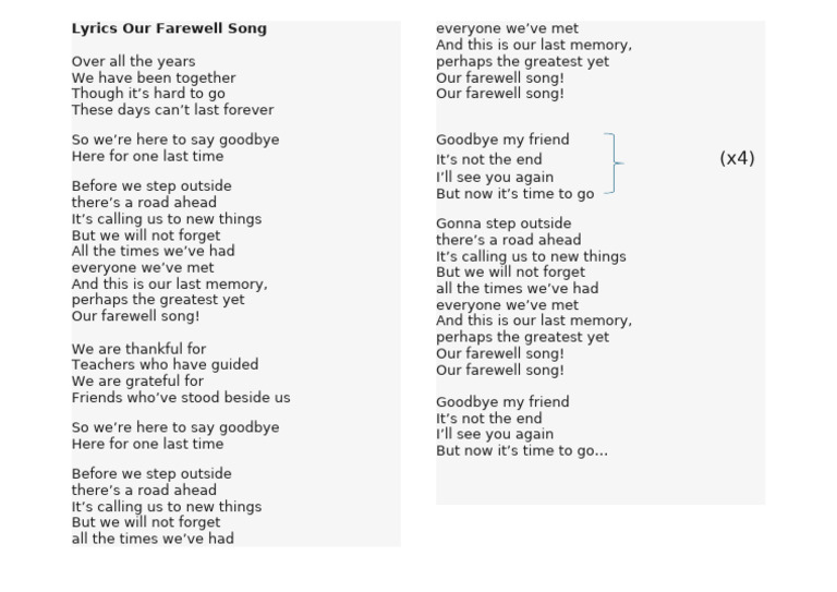 Lyrics Our Farewell Song Year 6 2024 2025 | PDF