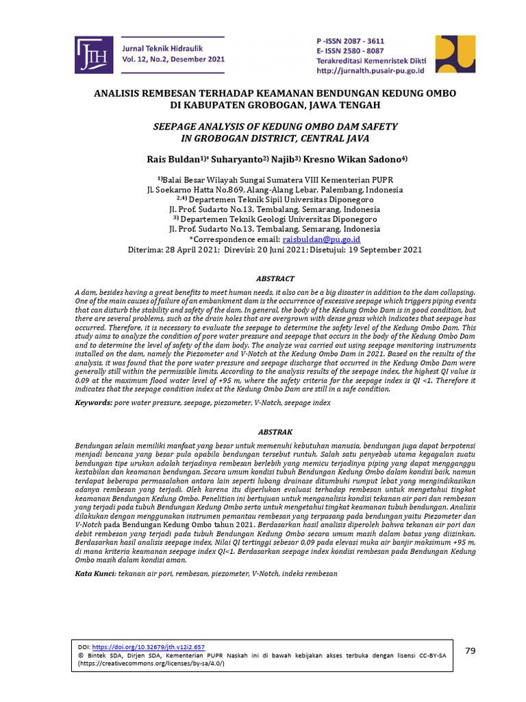 657-Analisis Rembesan Terhadap Keamanan Bendungan Kedung Ombo (Revisi1) | PDF