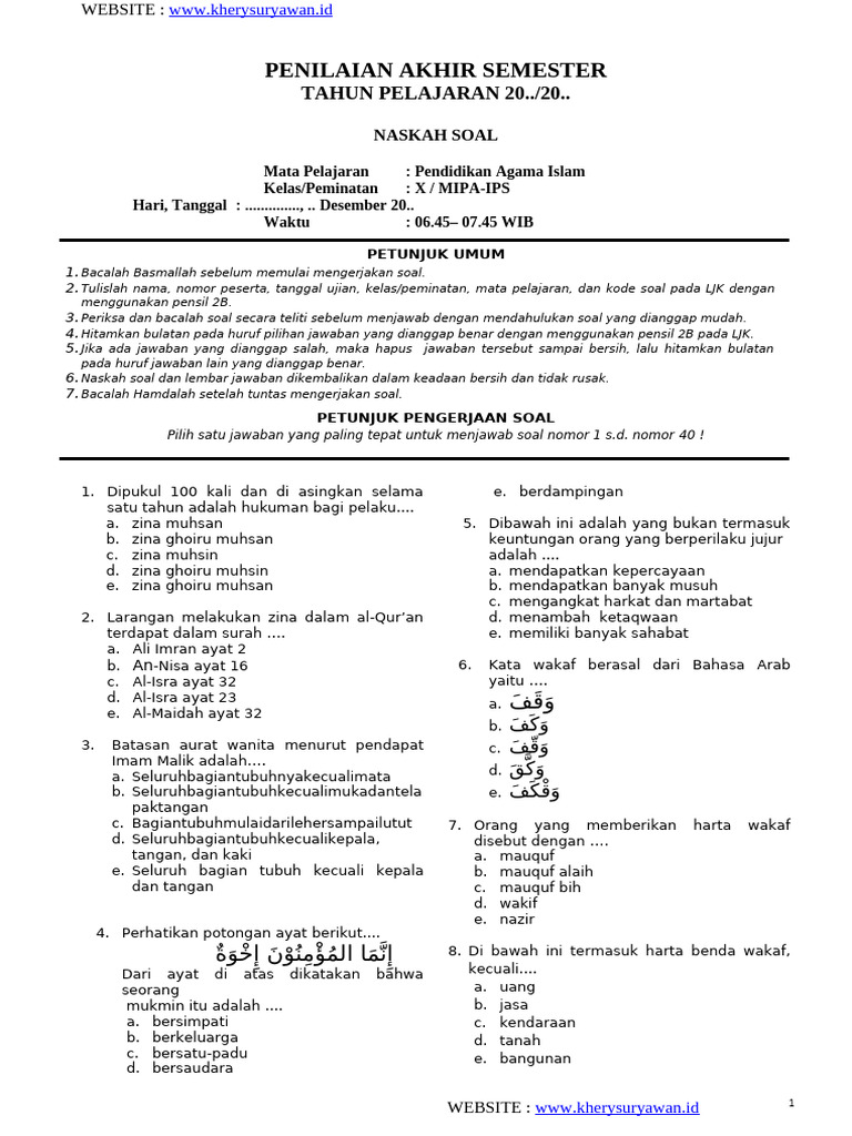 Soal Pas Pai Dan BP Kelas X | PDF