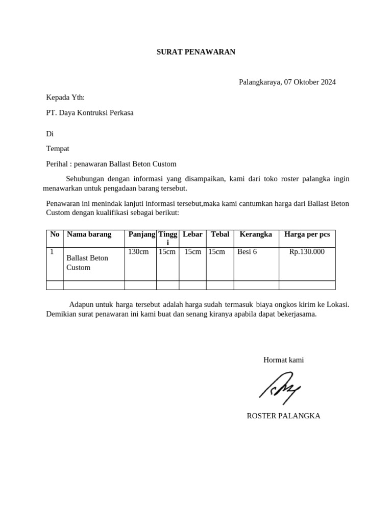 Penawaran Ballast Beton Custom | PDF