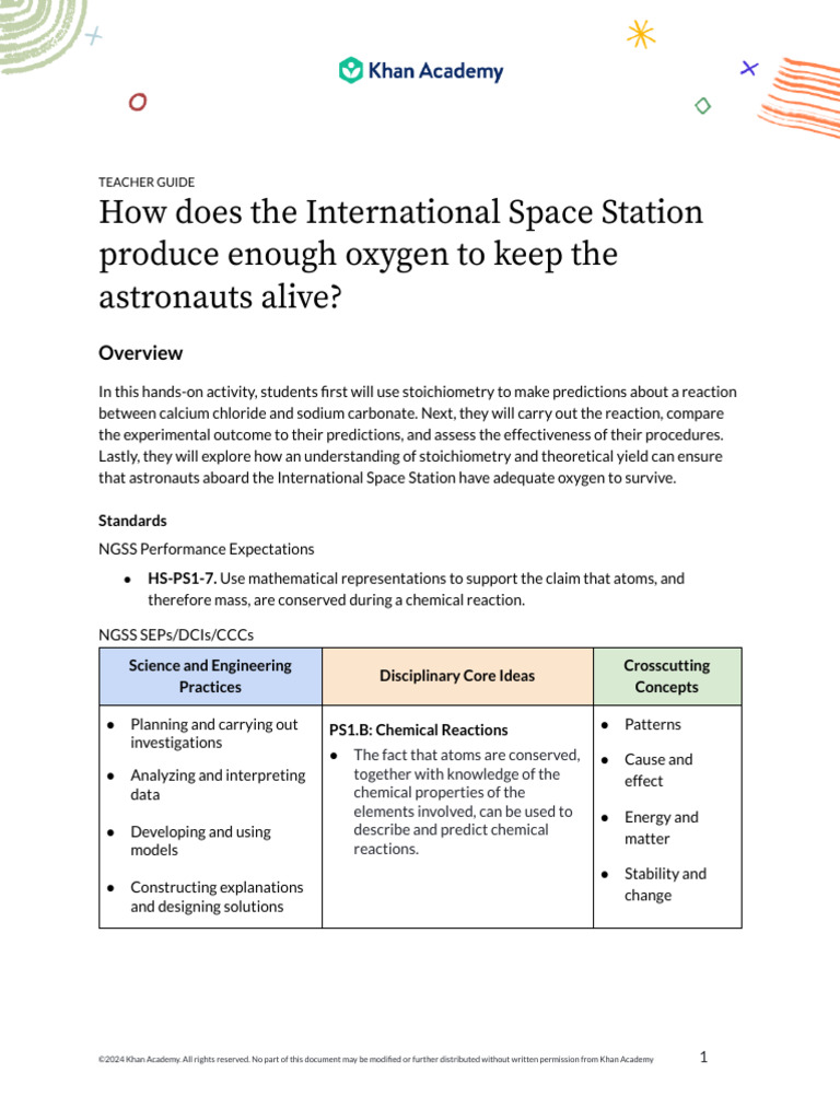 Oxygen Production on the ISS | PDF | Mole (Unit) | Chemistry