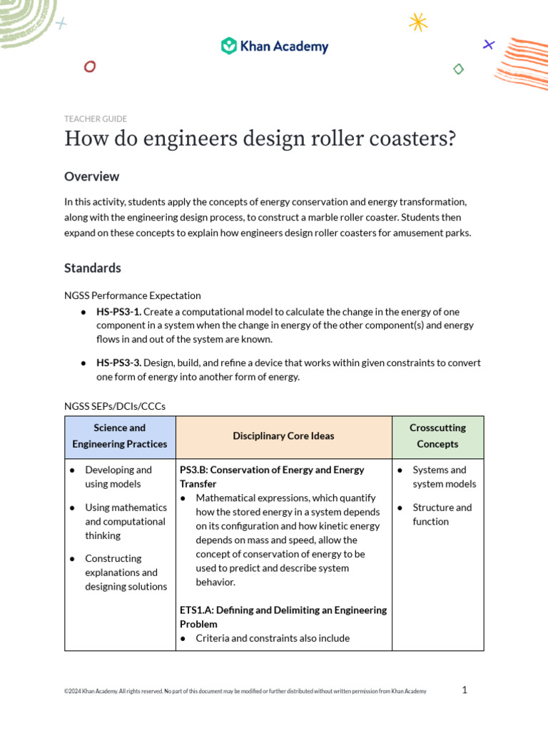 Teacher Guide - How Do Engineers Design Roller Coasters | PDF | Mass ...