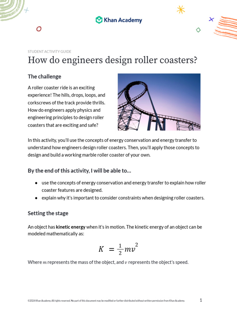 Student Guide - How Do Engineers Design Roller Coasters | PDF ...