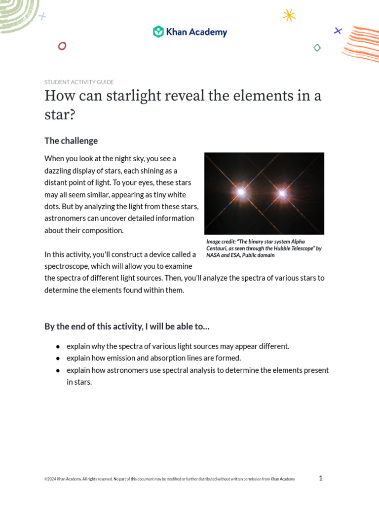 Starlight Analysis with a Spectroscope | PDF | Electromagnetic Spectrum ...