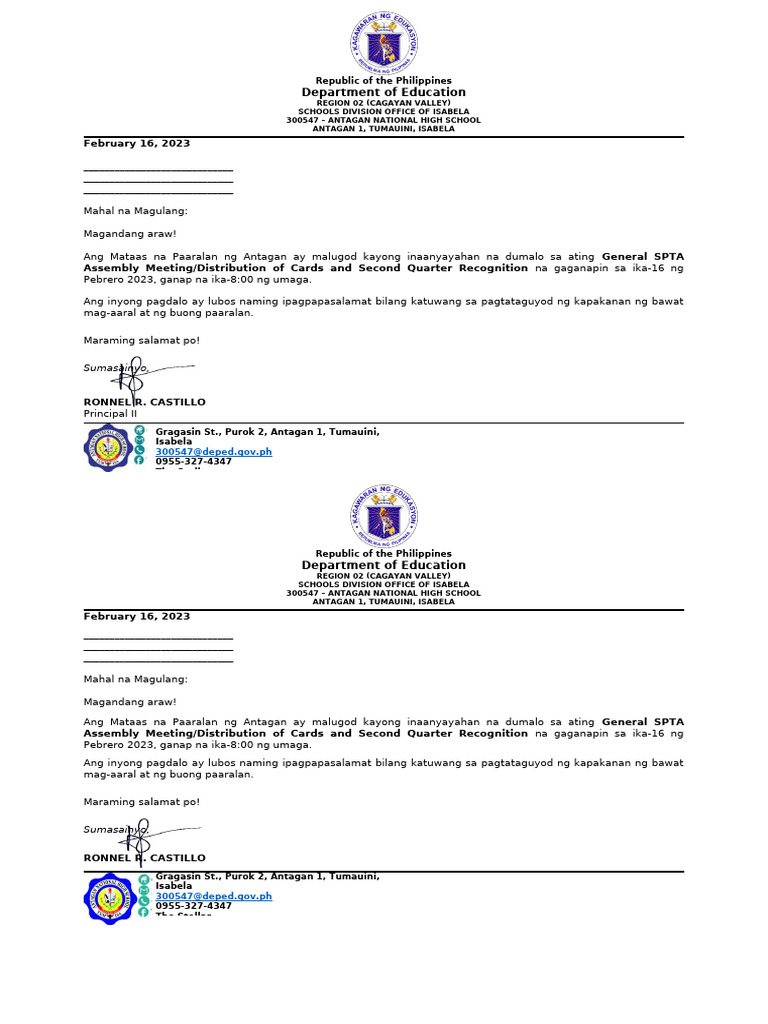 Assembly Meeting Letter | PDF