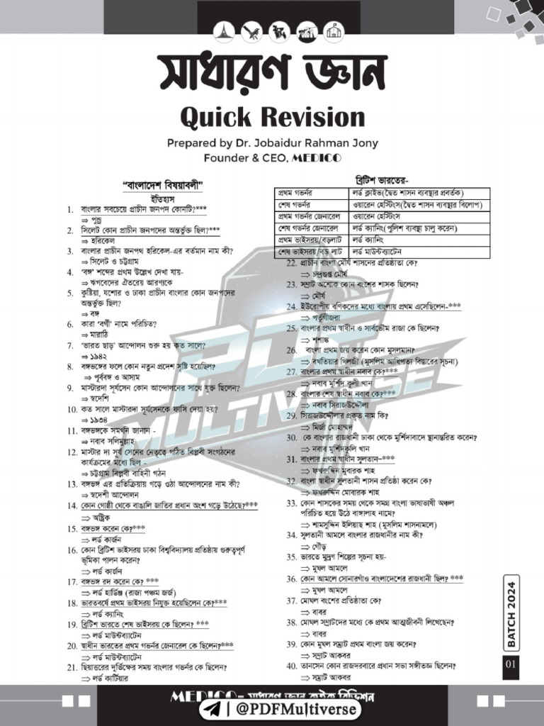GK Quick Revision by DR Jony MEDICO 2024 | PDF
