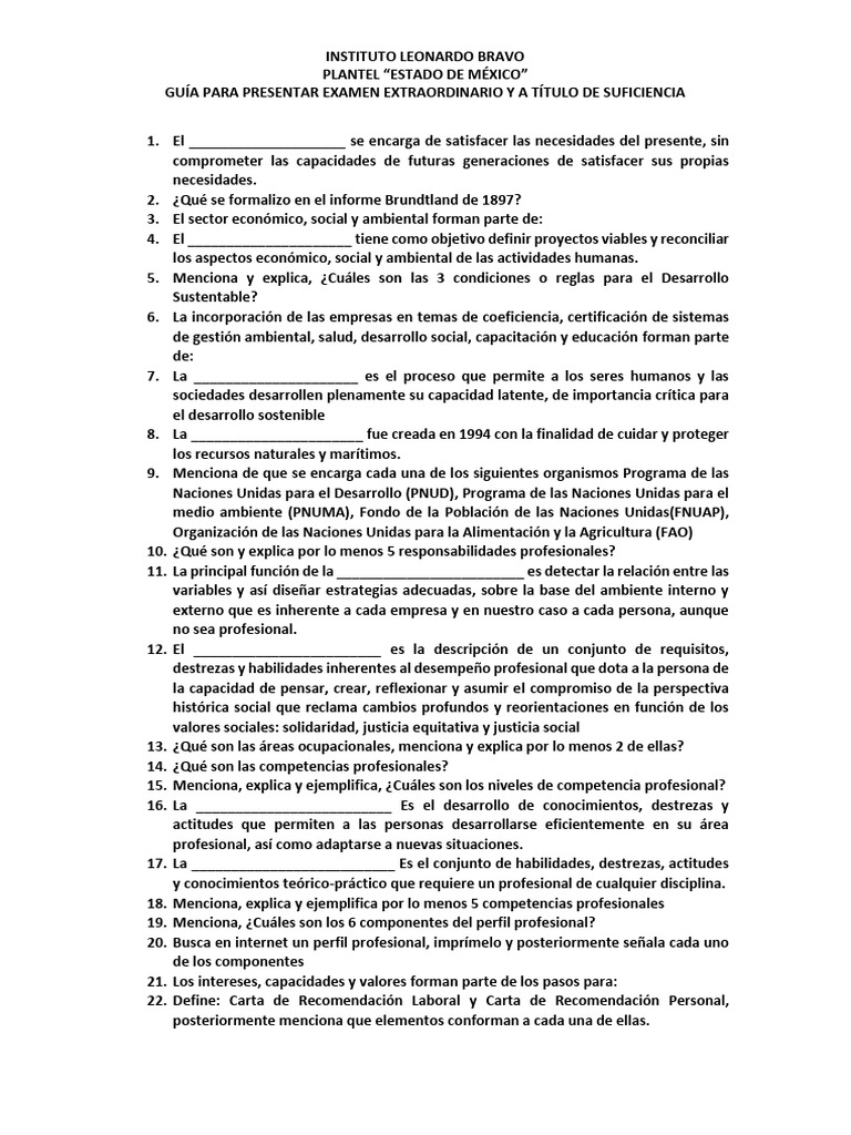 GUÍA PARA EXTRA Y ETS ORIENTACIÓN IV | PDF | Sustentabilidad | Entorno ...