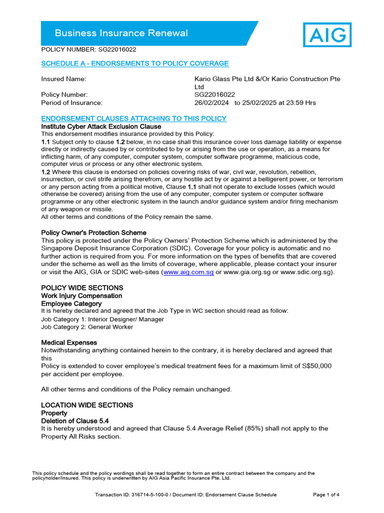 Policy Endorsements for Kario Glass Insurance | PDF | Insurance | Civil Law (Legal System)