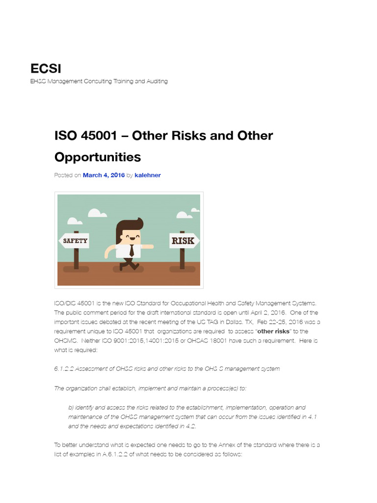 ISO 45001: Assessing OHS Risks & Opportunities | PDF | Risk ...