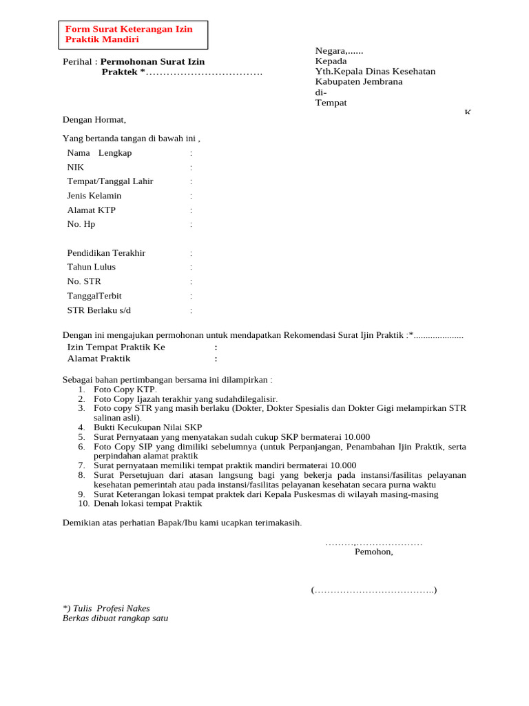 Form Permohonan SIP 2024.. | PDF