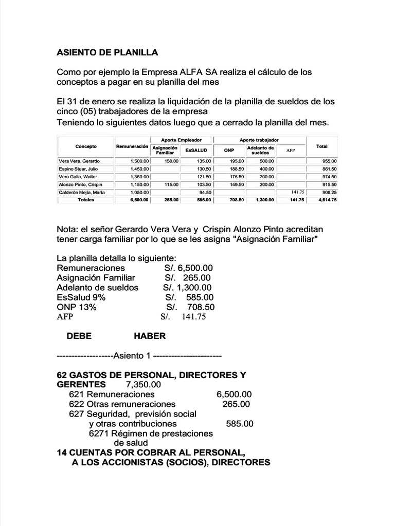 PDF Asiento de Planilla - Compress | PDF | Salario | Economias