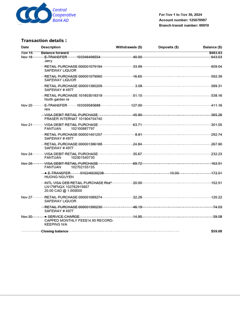 CIBC-Bank-Statement (1) | PDF | Debit Card | Visa Inc.