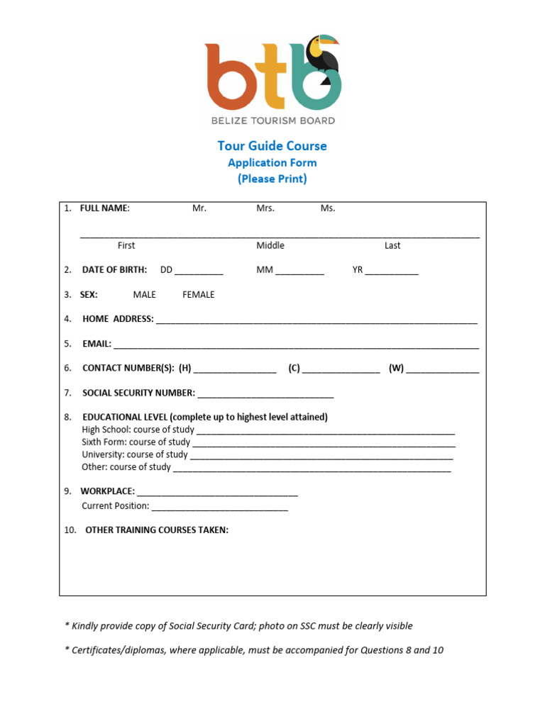 Tour Guide Course Application | PDF