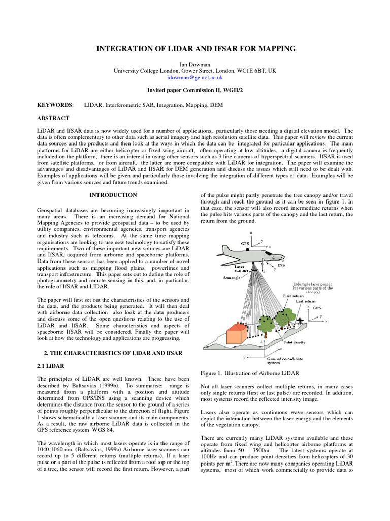 INTEGRATION OF LIDAR AND IFSAR FOR MAPPING | PDF | Lidar