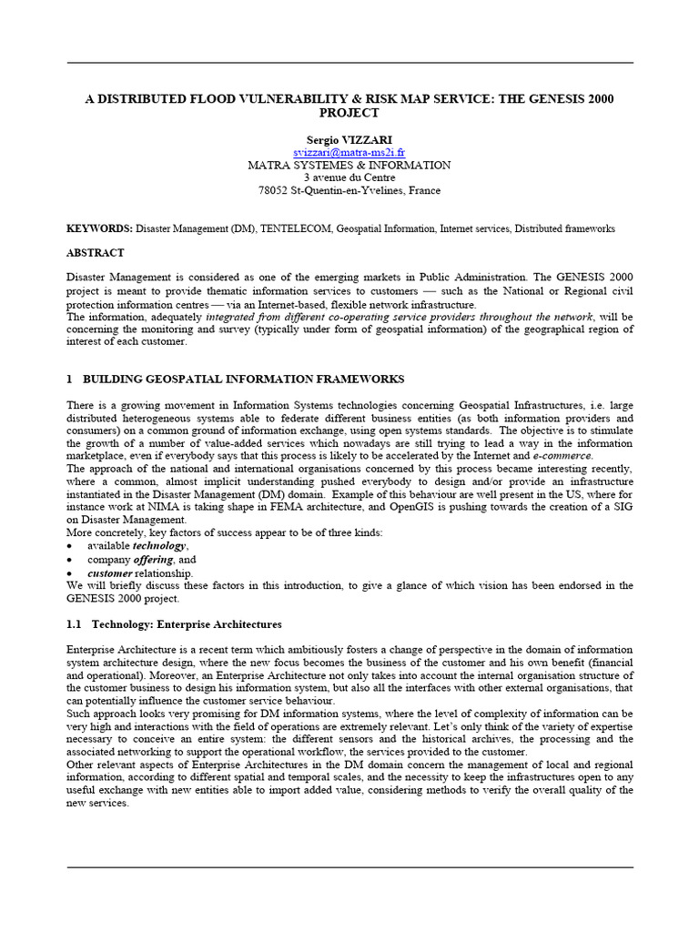 A DISTRIBUTED FLOOD VULNERABILITY and RISK MAP SERVICE - THE GENESIS ...
