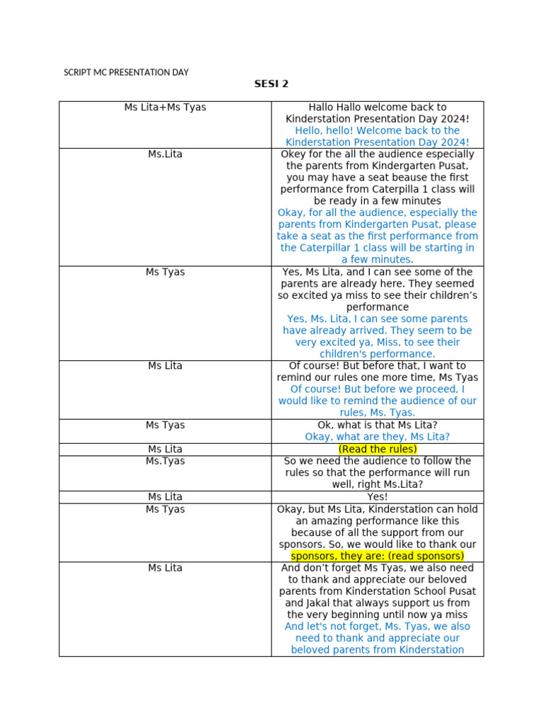 Script MC Presentation Day | PDF