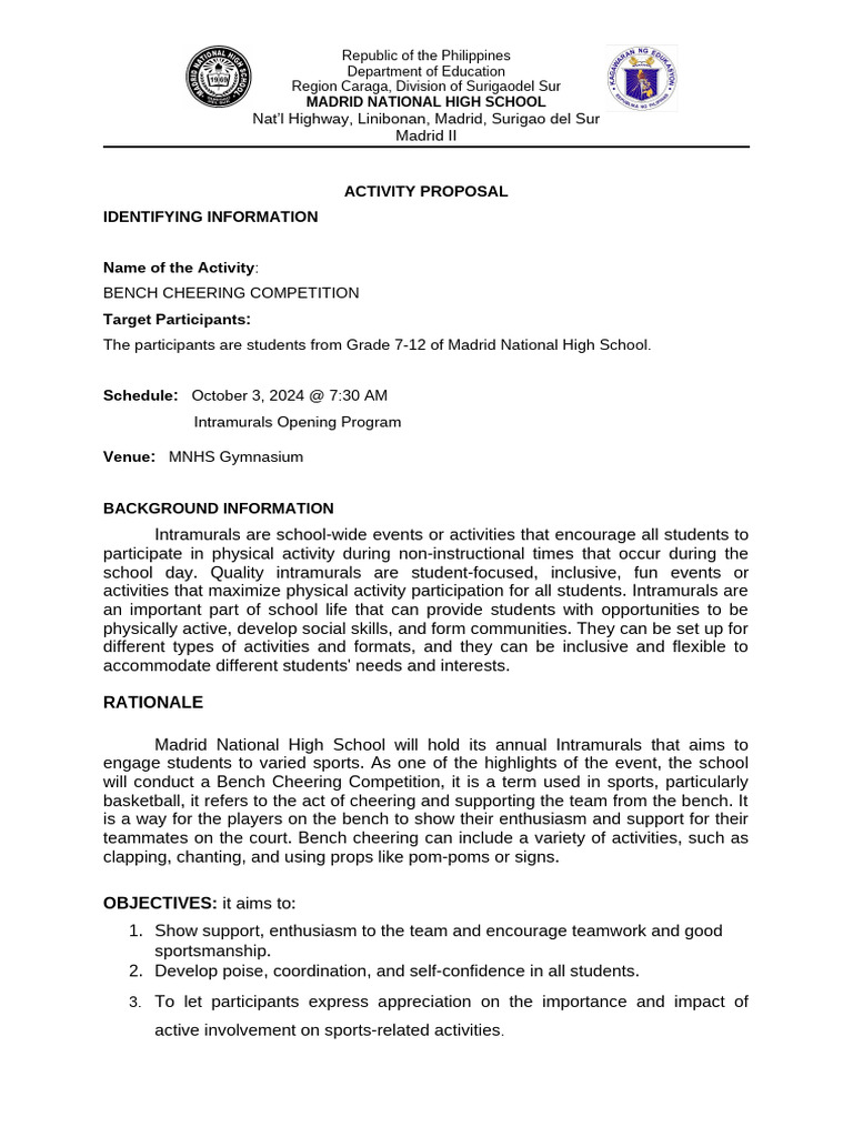 Activity Design Bench Cheering | PDF