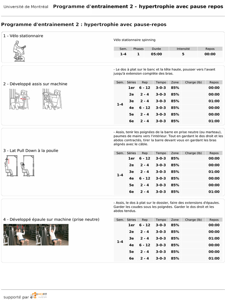 Programme Dentrainement 2 Hypertrophie Avec Pause Repos | PDF