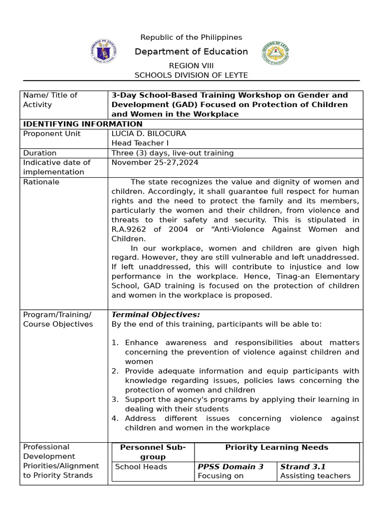 Training Design For Inset On Gad 2024 | PDF | Learning | Pedagogy
