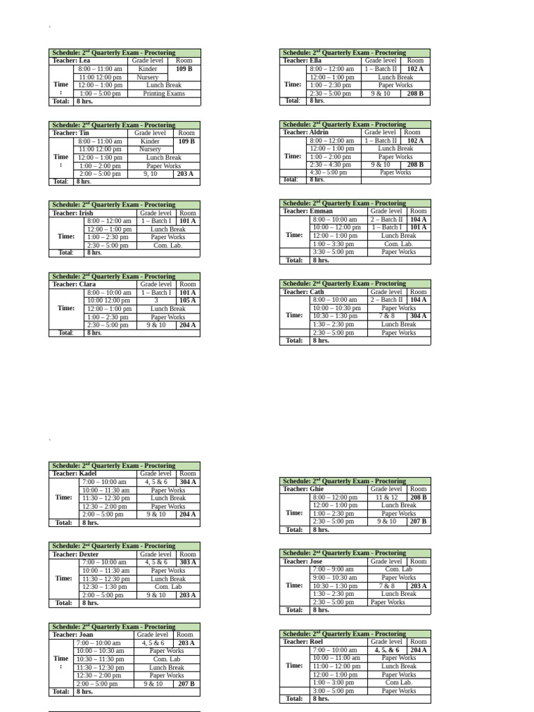 PROCTORING - TECHEARS SCHEDULE | PDF