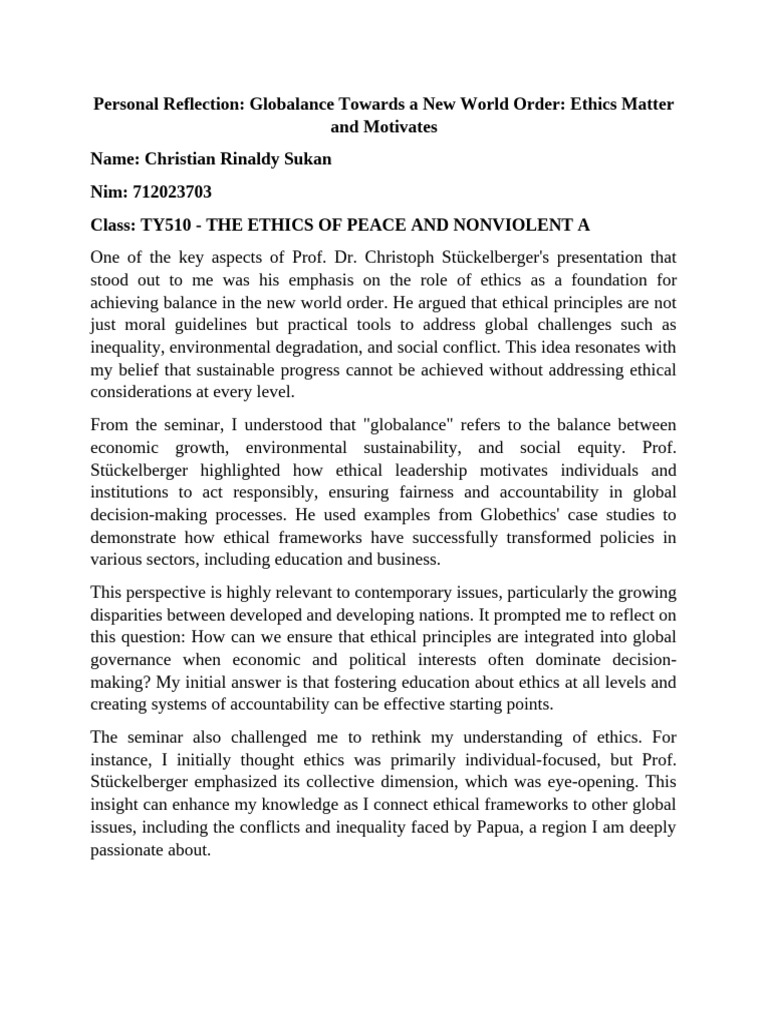 Personal Reflection Christian A | PDF | Sustainability | Social Psychology