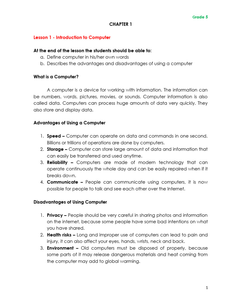 New Grade 5 Computer Module Microsoft Excel | PDF | Microsoft Excel ...