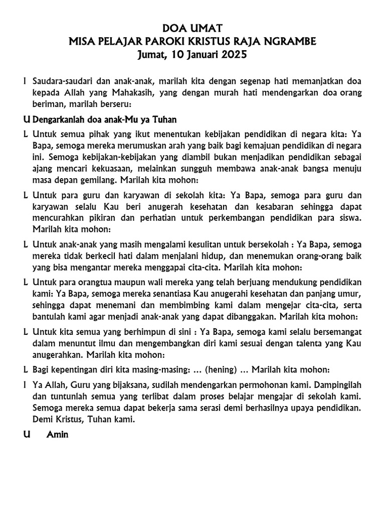 Doa Umat Misa Pelajar | PDF