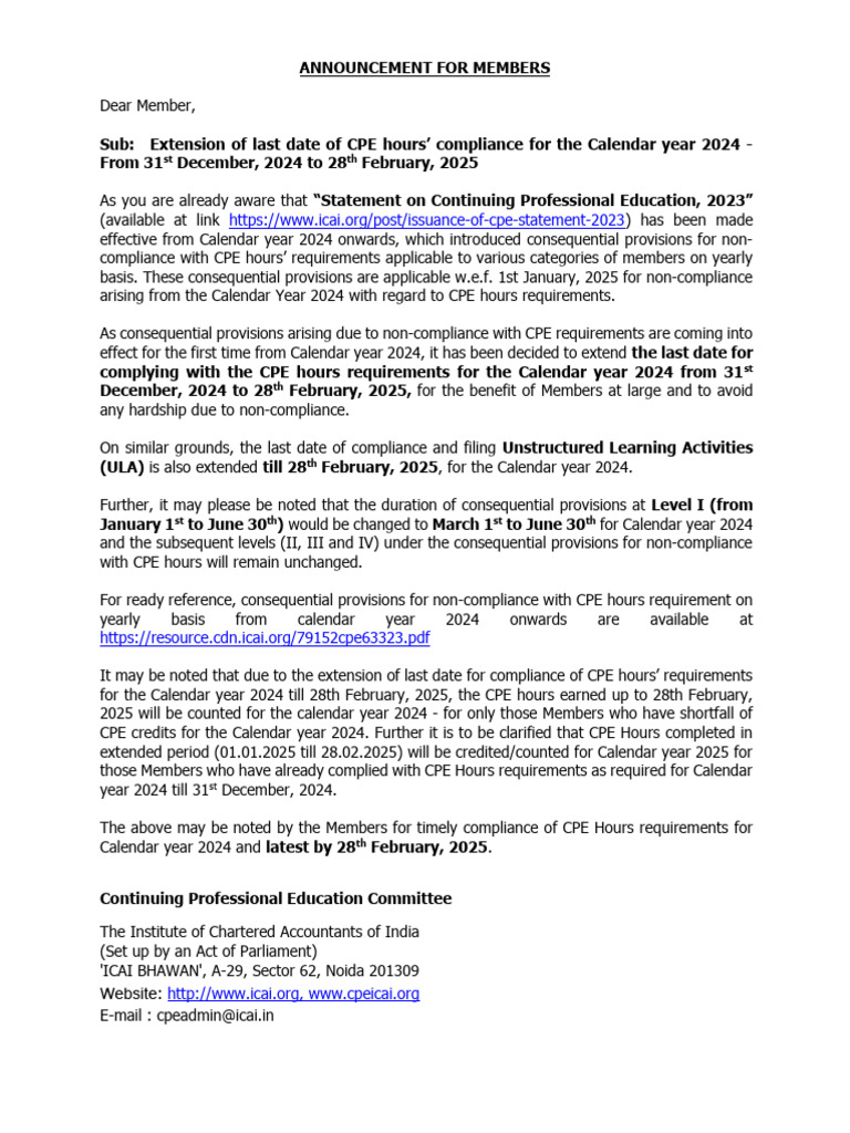 CPE Announcement | PDF | Government