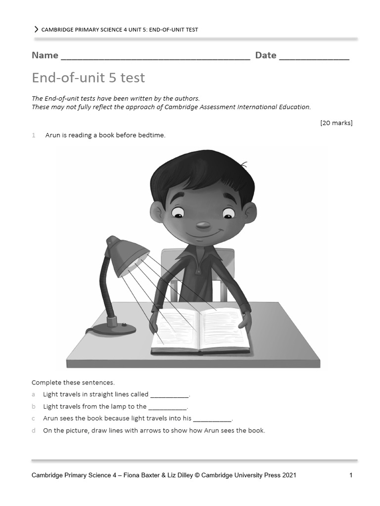 Cambridge Primary Science 4 Unit 5 Test | PDF | Optics ...