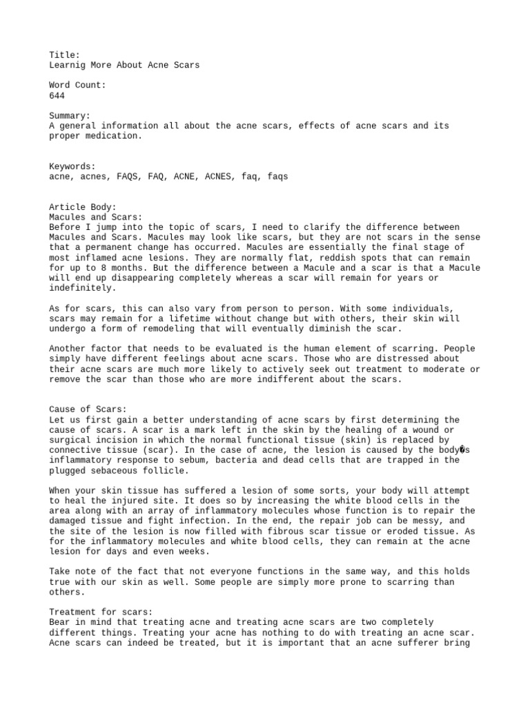 Understanding and Treating Acne Scars | PDF | Scar | Causes Of Death