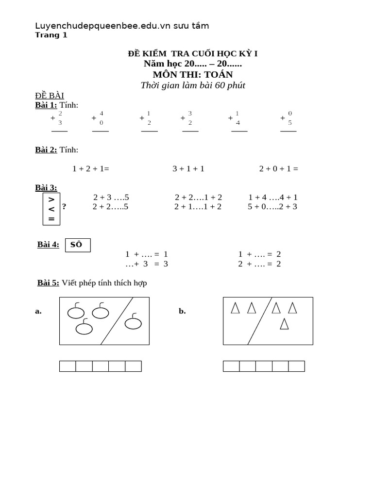 13_De_Thi_Toan_Lop_1_HK1 | PDF