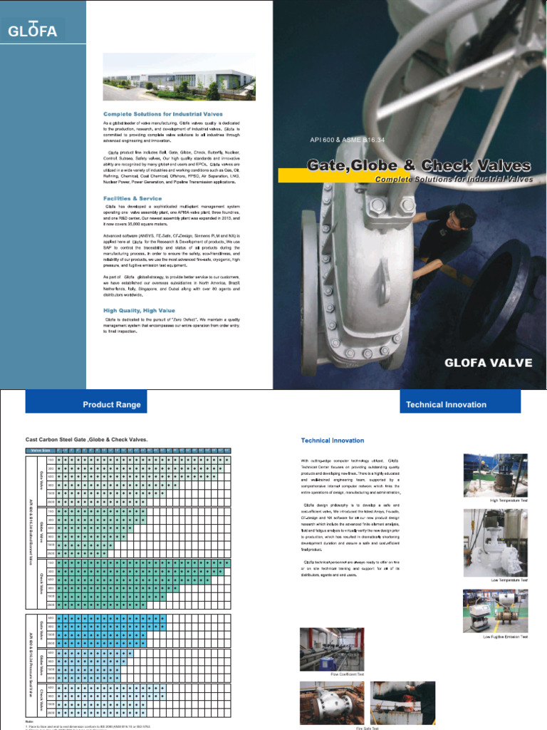 GLOFA Gate Globe & Check Valve Ball & Butterfly Valve | PDF | Valve | Steel