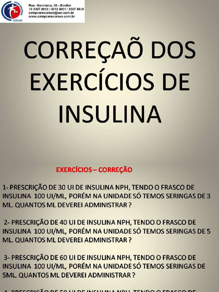 Correcao Exercicios Insulina p | PDF Correcao Exercicios Insulina p | PDF