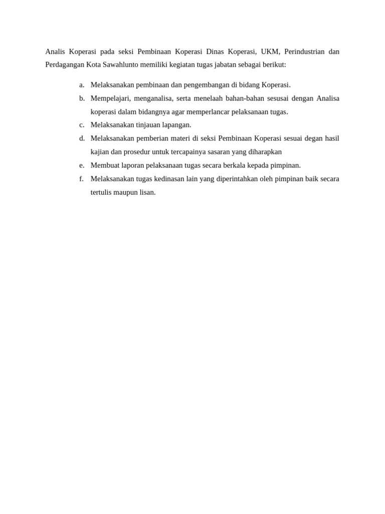 Uraian Tugas Analis | PDF