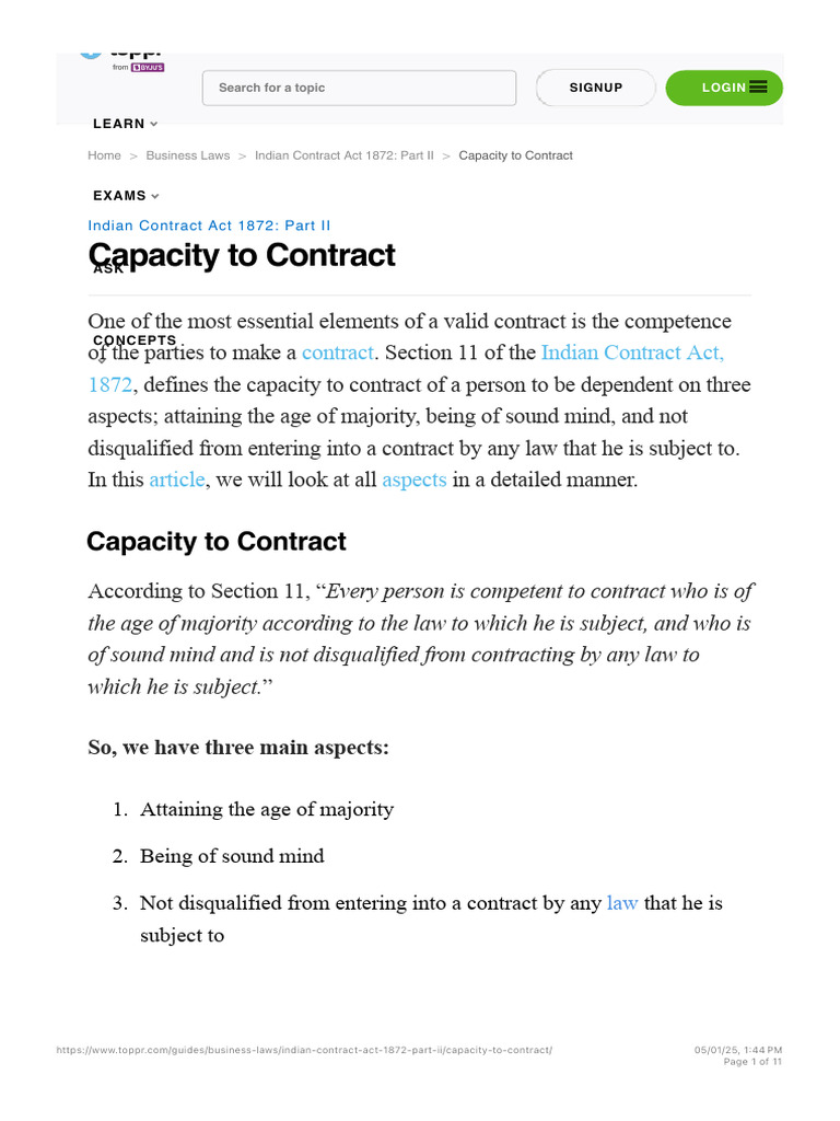 Capacity to Contract Under Indian Law | PDF | Loans | Mortgages