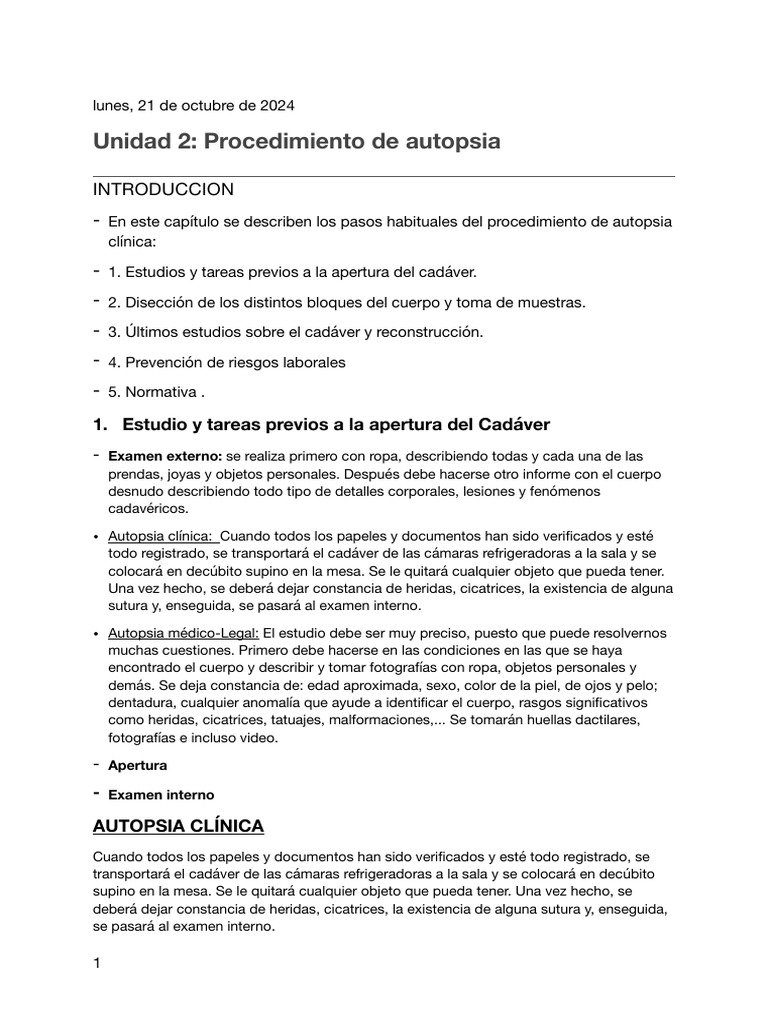 Procedimiento de Autopsia Clínica y Legal | PDF | Abdomen | Pulmón