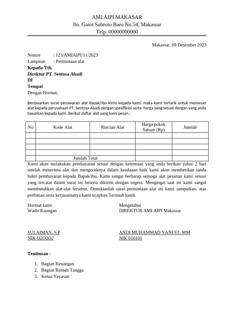 Contoh surat permintaan barang | PDF