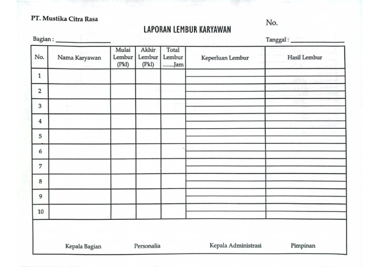 Laporan Lembur Karyawan | PDF