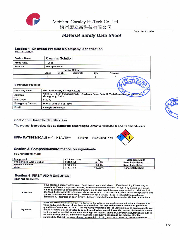 MSDS-Cleaning Solution | PDF