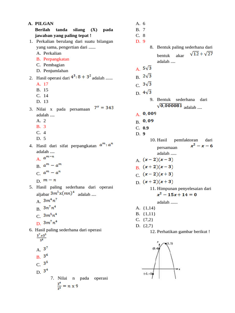 Soal Pas Matematika Kls 9 New | PDF