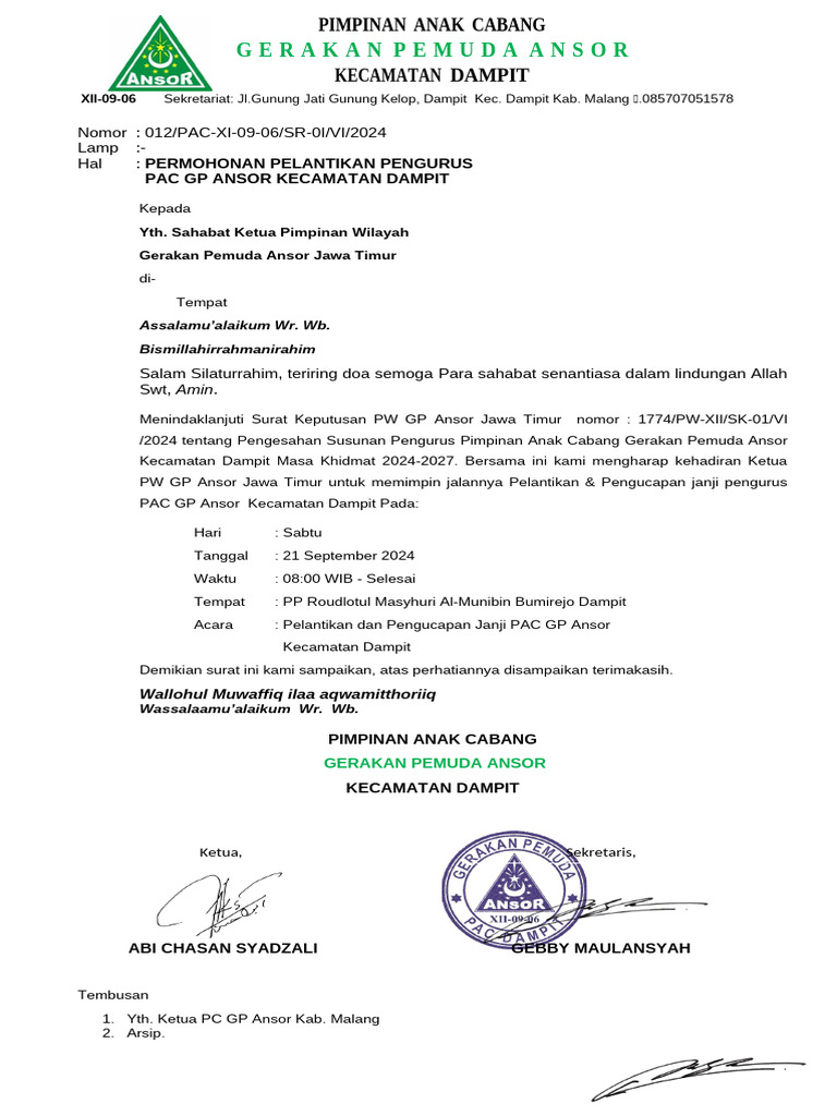 Surat Permohonan Pelantikan | PDF