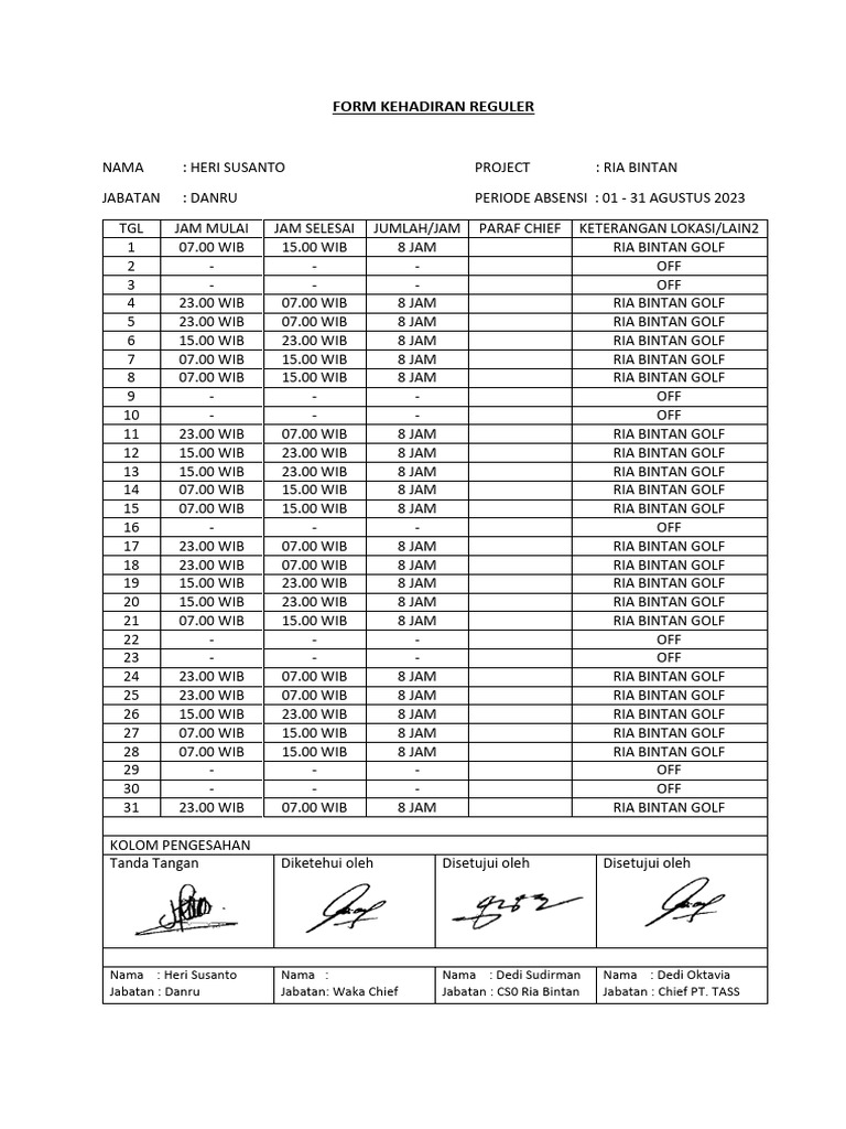 Absensi Agt'23 - T.B | PDF