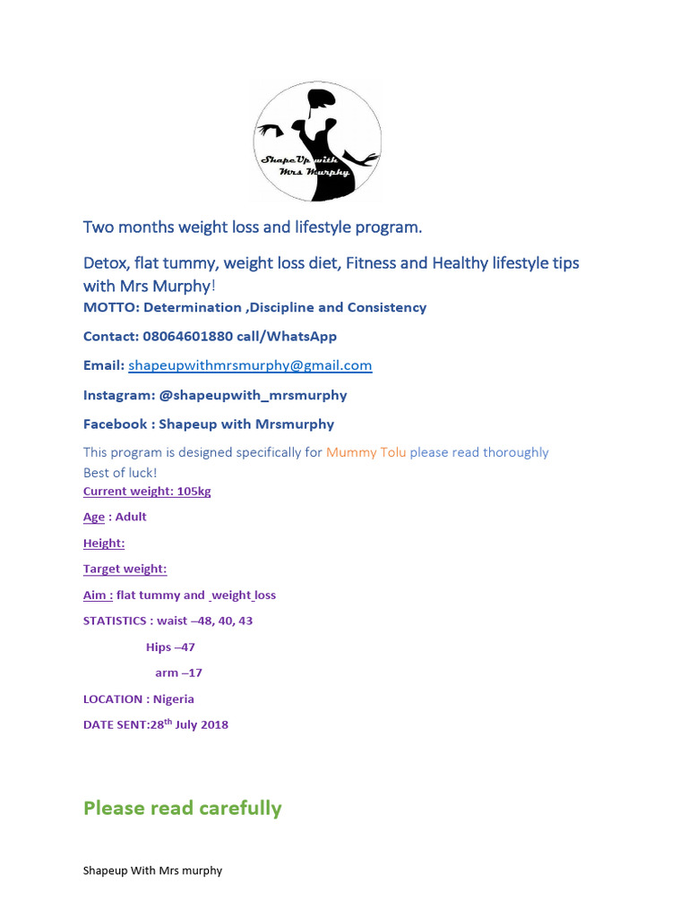 8weeks Weight Loss Program With Mrsmurphy | PDF | Lunch | Soup