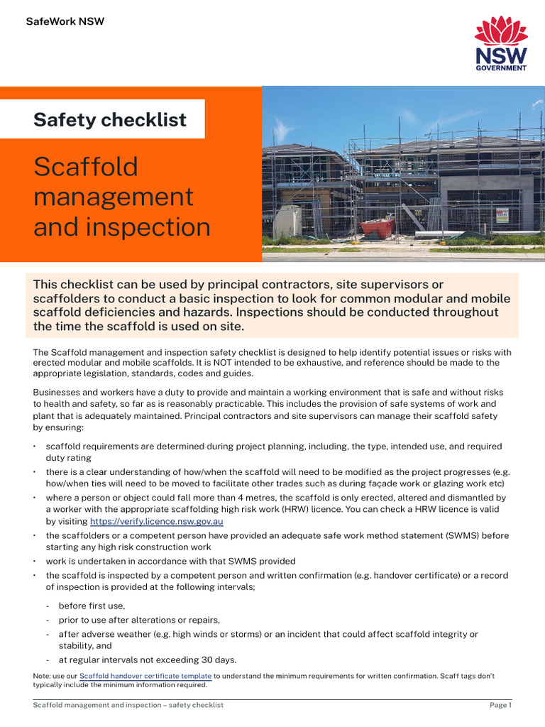 Safework-nsw-scaffold-management-and-inspection-safety-checklist | PDF ...