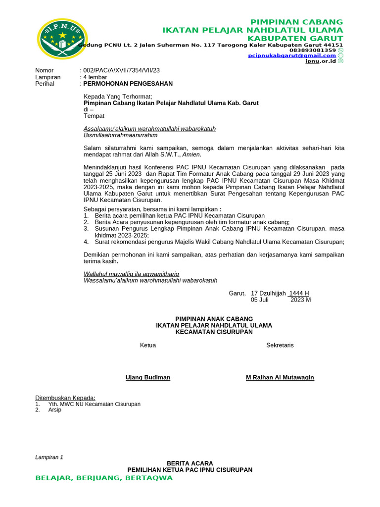 Contoh Pengajuan Surat Pengesahan PAC IPNU Cisurupan Baru | PDF