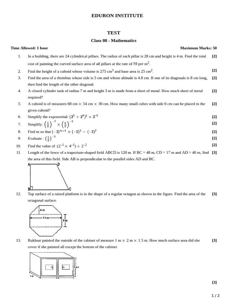 Year 6 Maths Test Questions | PDF | Area | Volume